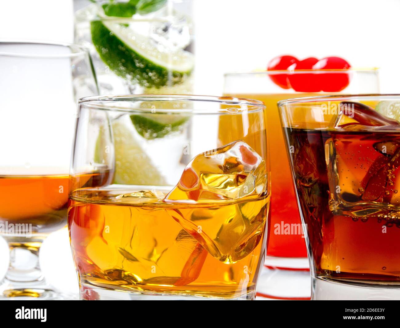 Various alcoholic cocktails on white background Stock Photo - Alamy