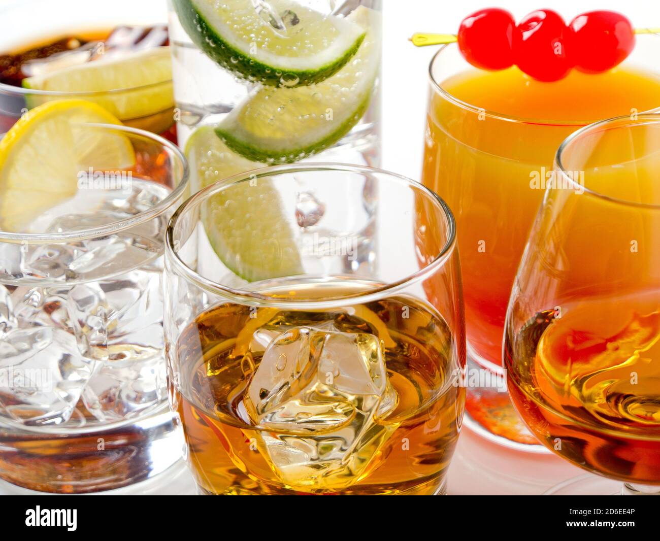 Various alcoholic cocktails on white background Stock Photo - Alamy