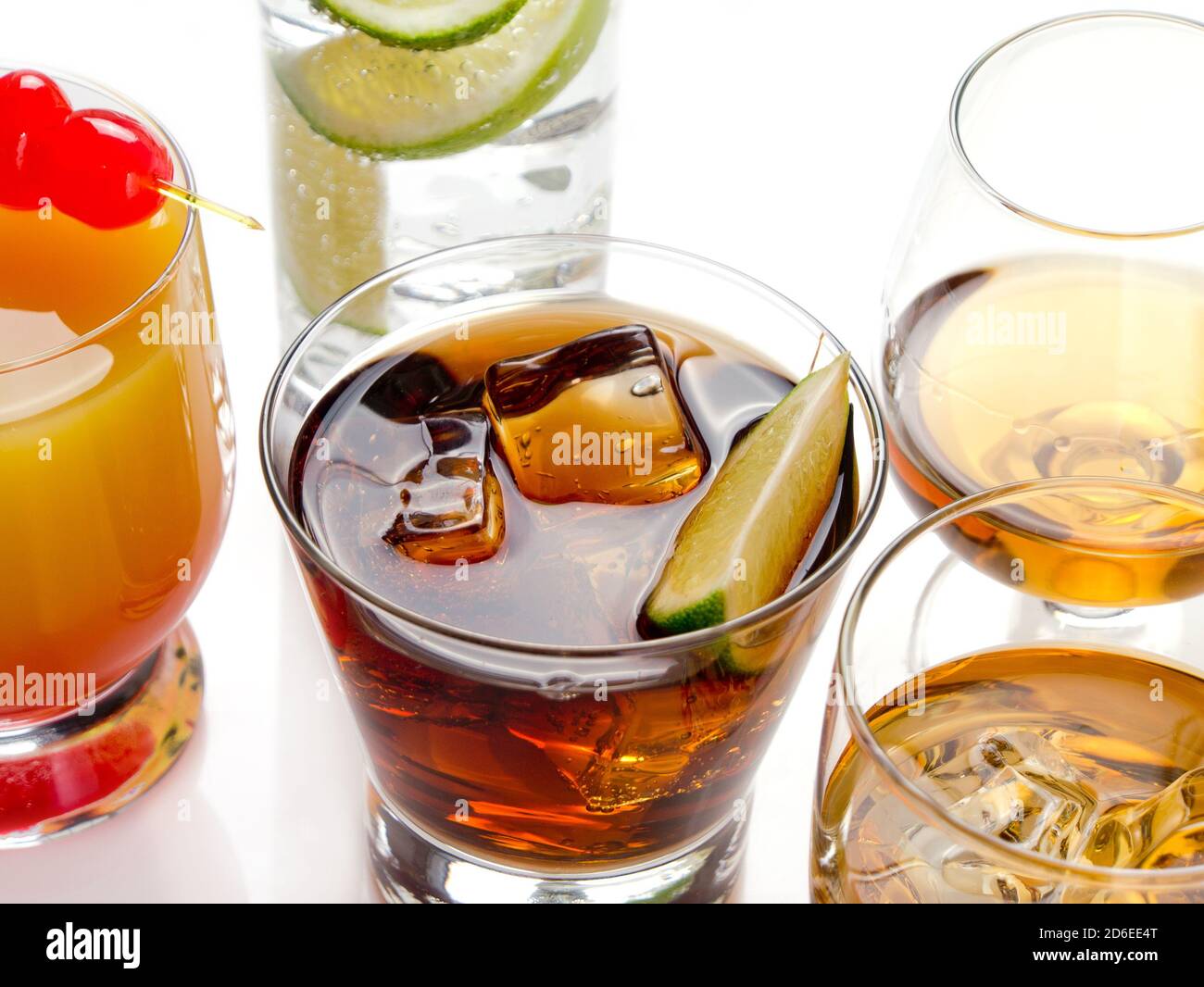Various alcoholic cocktails on white background Stock Photo - Alamy