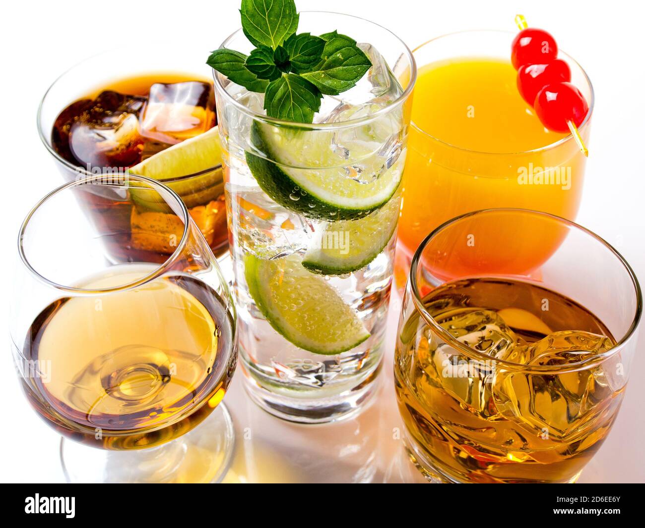 Various alcoholic cocktails on white background Stock Photo - Alamy