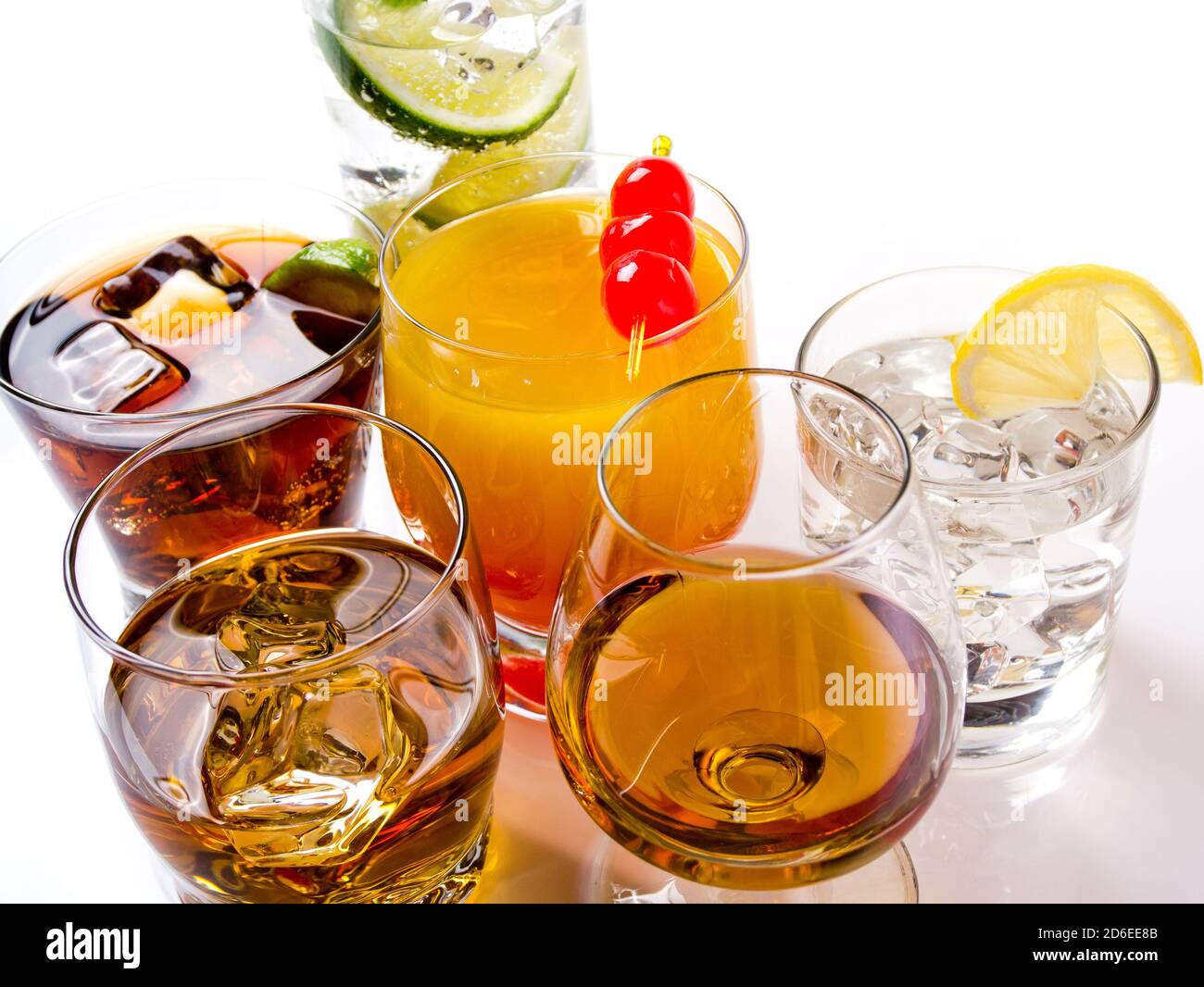Various alcoholic cocktails on white background Stock Photo - Alamy