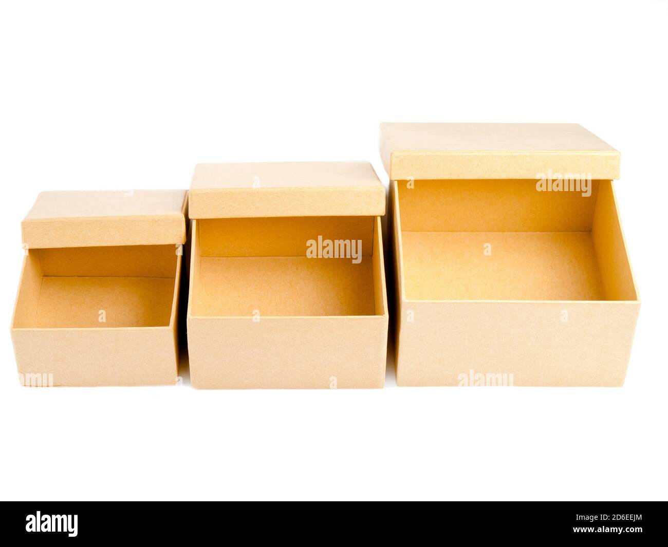Three square paper boxes on white background Stock Photo - Alamy