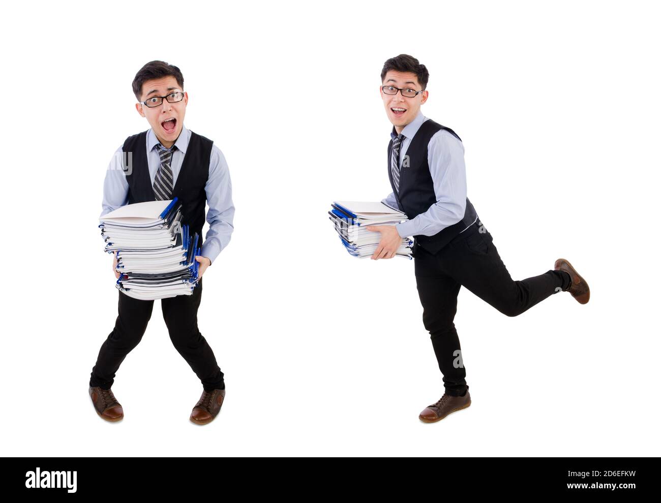 The funny man with lots of folders on white Stock Photo - Alamy