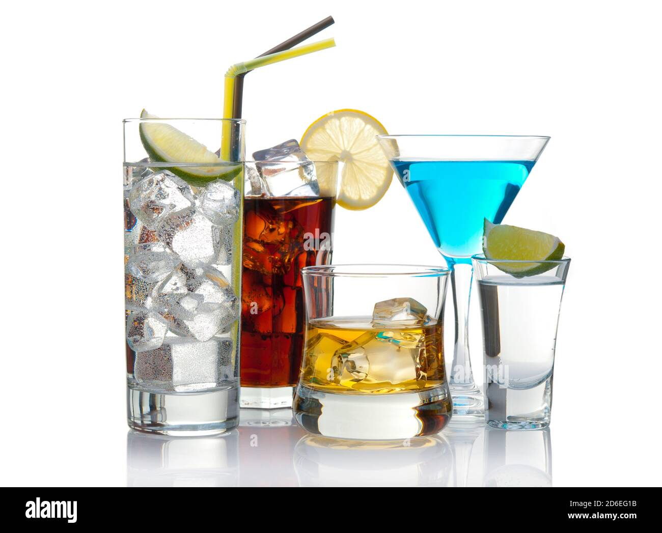Variety of cocktails isolated on white with reflection Stock Photo - Alamy