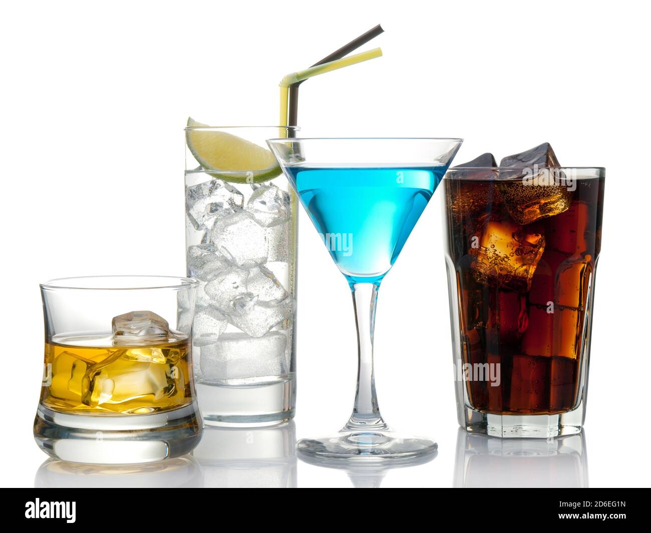 Variety of cocktails isolated on white with reflection Stock Photo - Alamy