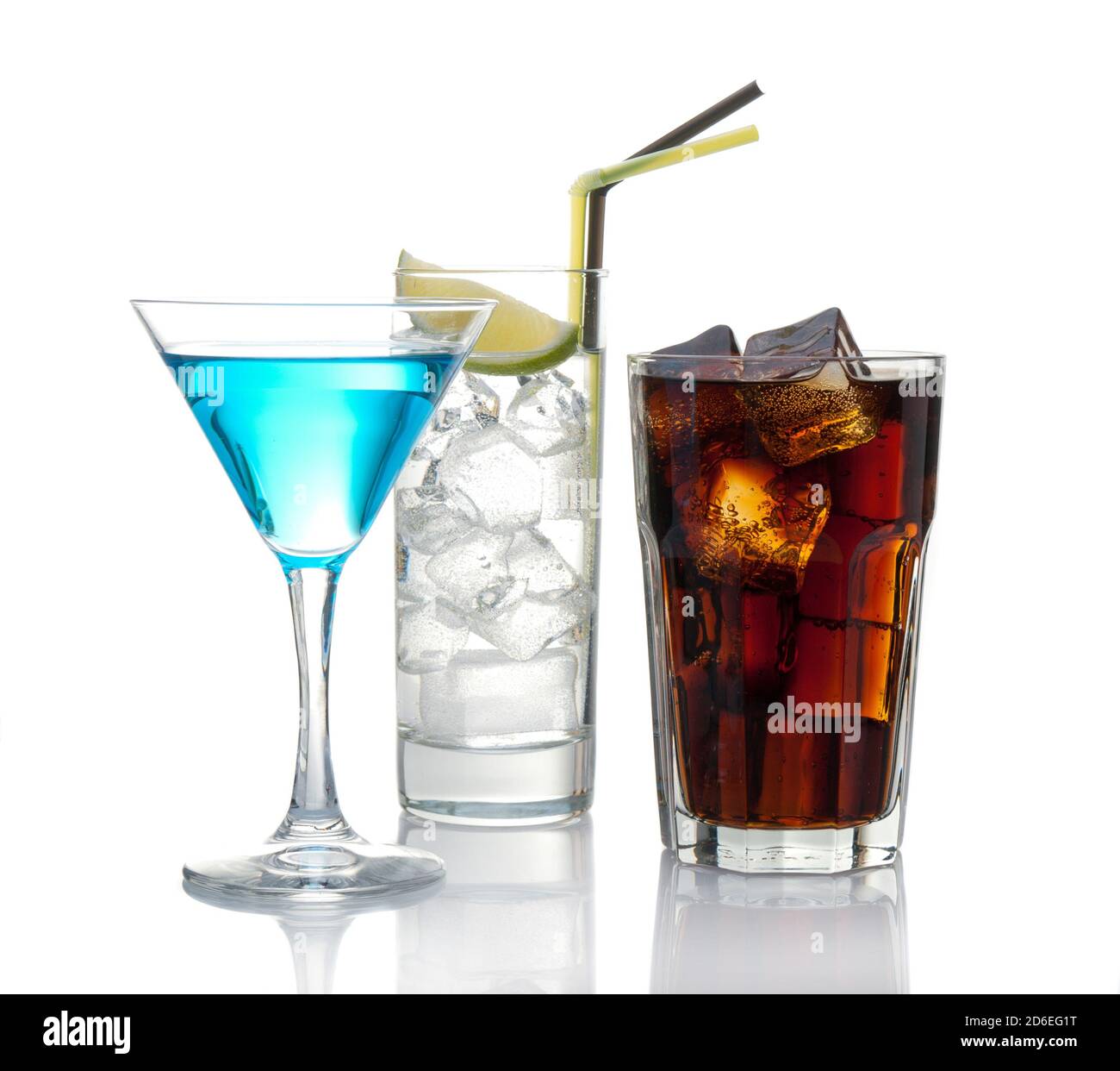 Variety of cocktails isolated on white with reflection Stock Photo - Alamy