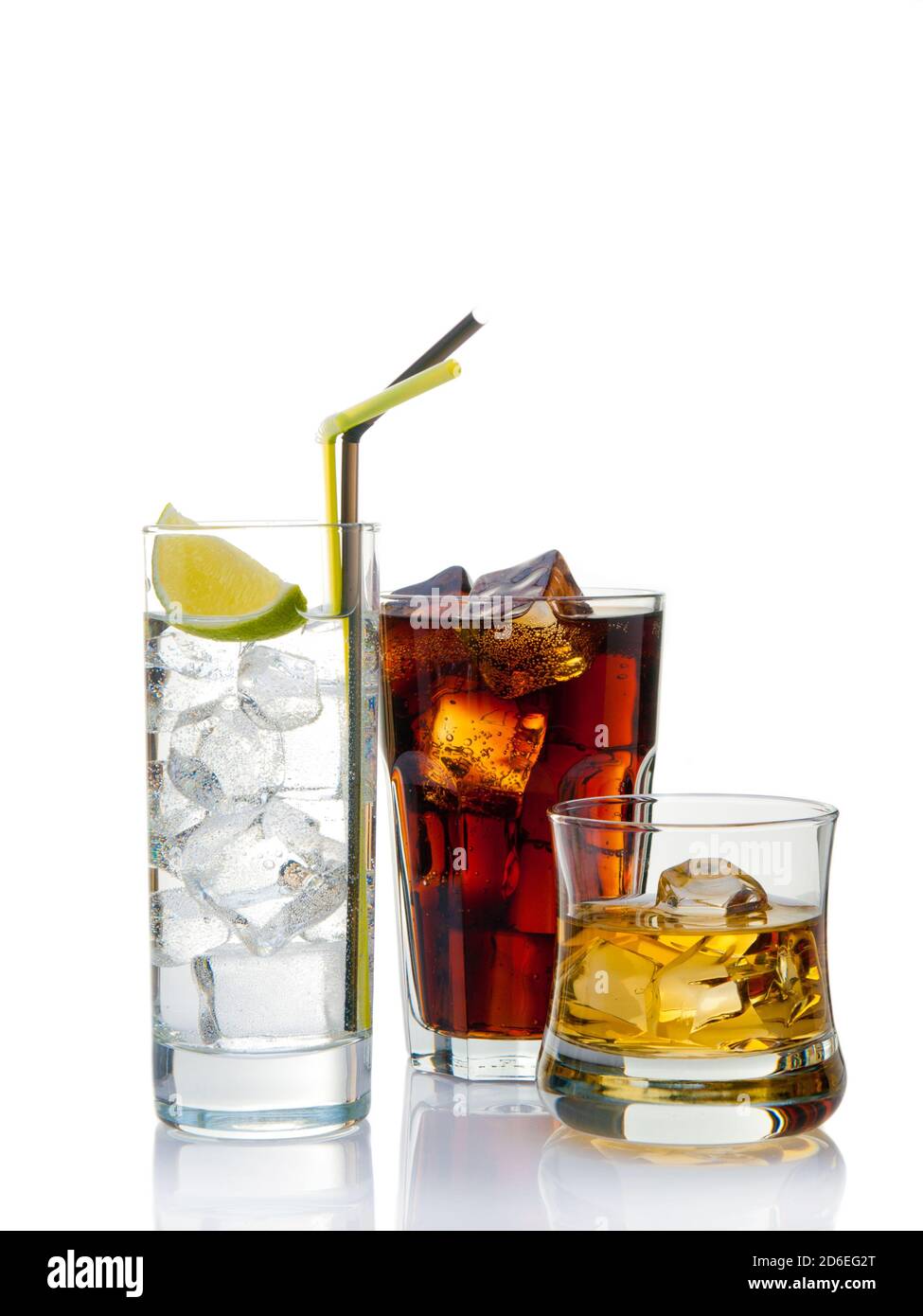 Variety of cocktails, isolated on white with reflection Stock Photo - Alamy