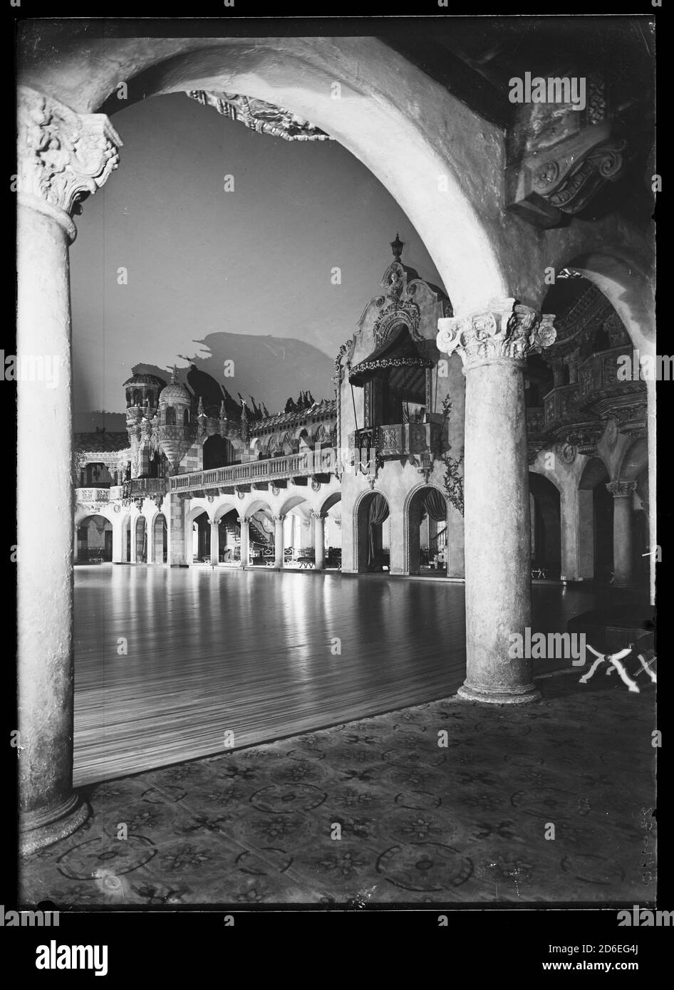 Ballroom through arch of Aragon Ballroom, Chicago, Illinois. Designed ...