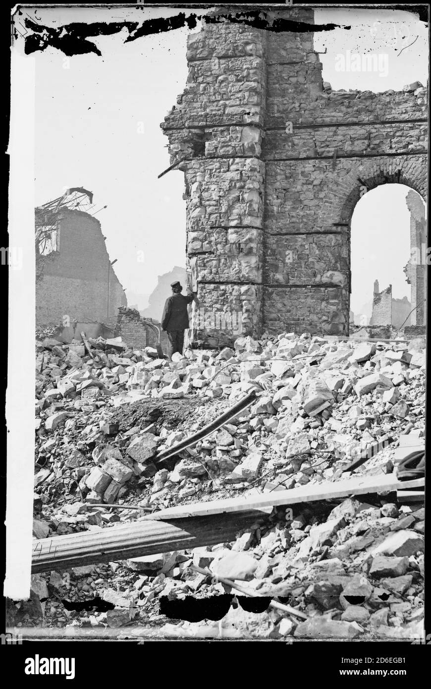 View of ruins after the Chicago Fire of 1871 from inside of Union Depot ...