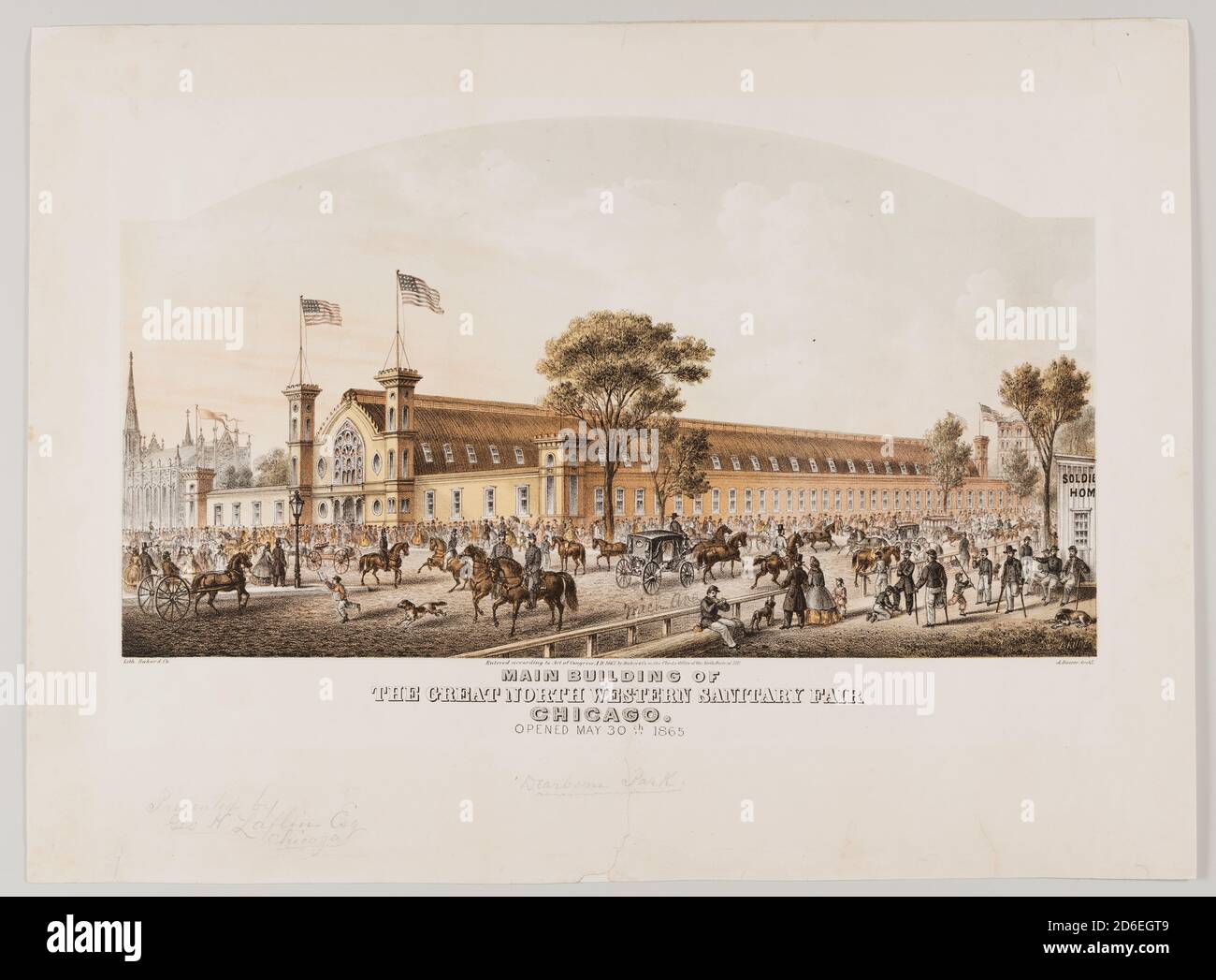 Lithograph of the main building of the Great North Western Sanitary ...