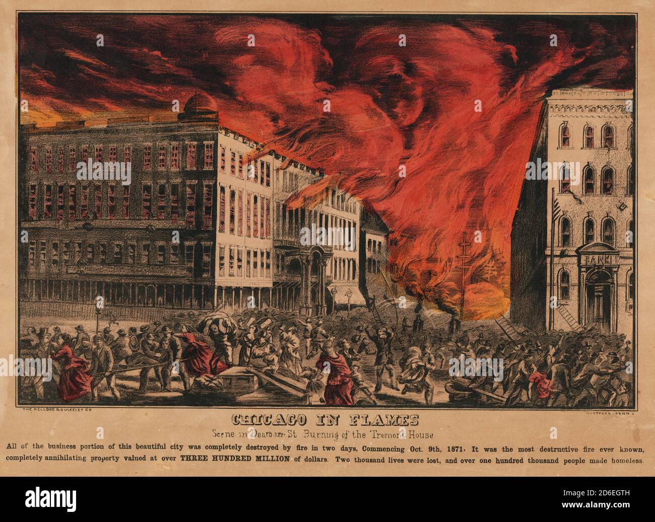 Lithograph depicting the burning of the Tremont House on Dearborn ...