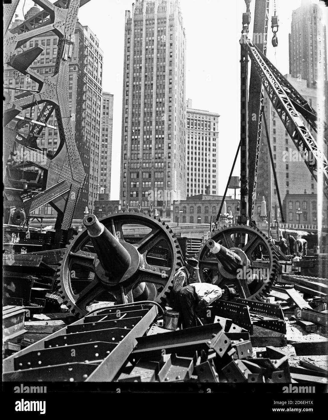 Men working on bridge construction, Chicago, Illinois Stock Photo - Alamy