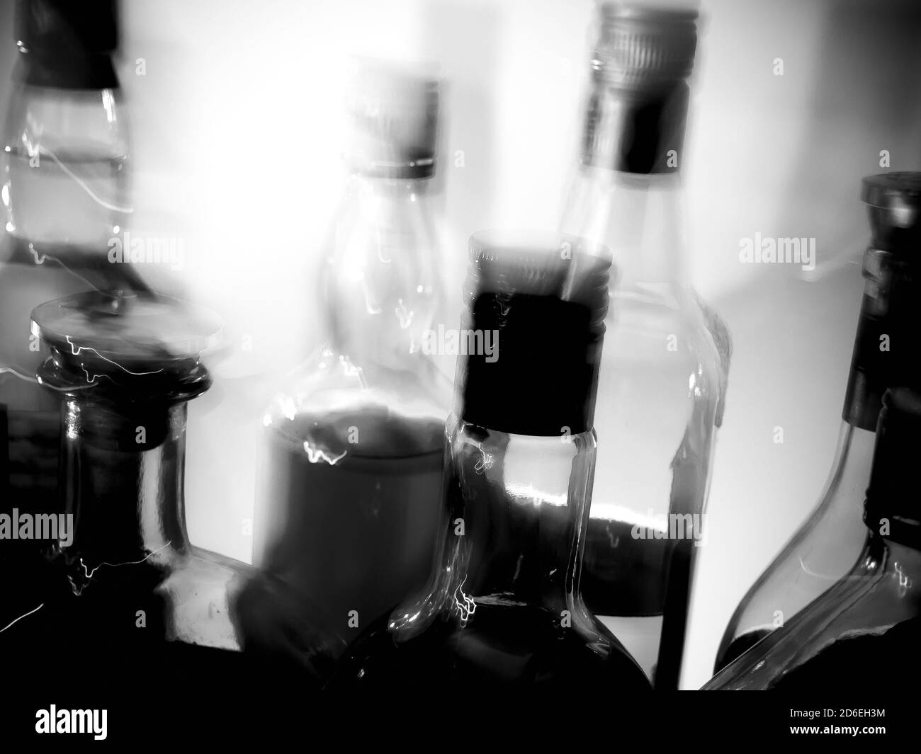 Various bottles at a bar, black and white, high contrast Stock Photo ...