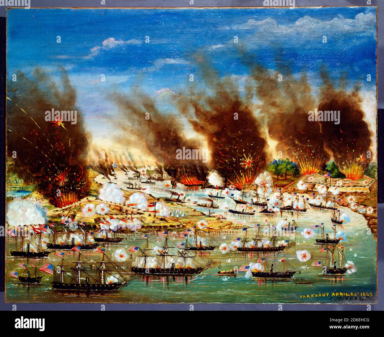 Farragut's Fleet Passing Fort Jackson and Fort Philip, Louisiana, April ...