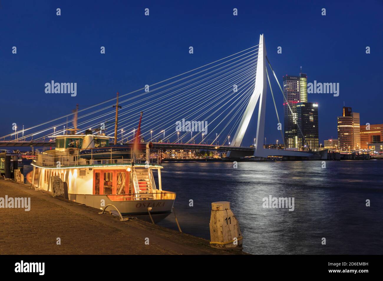 Erasmus Bridge and high-rise buildings on the Nieuwe Maas, Rotterdam ...