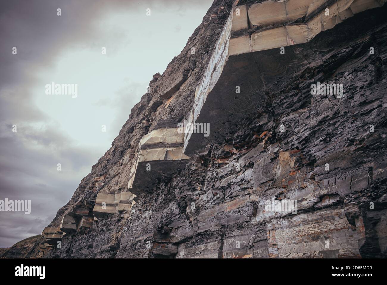 Layered rock of jurassic cliff in Kimmeridge Bay, Devon, prehistoric ...