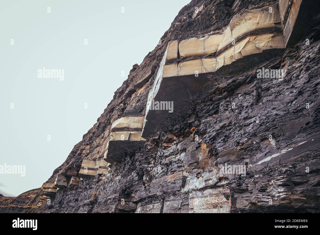 Layered rock of jurassic cliff in Kimmeridge Bay, Devon, prehistoric ...