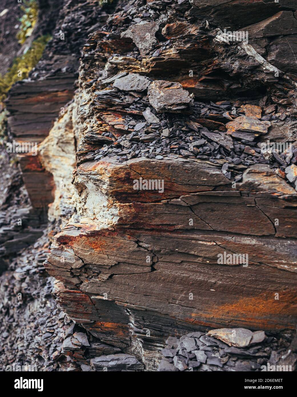 Layered rock of jurassic cliff in Kimmeridge Bay, Devon, prehistoric ...