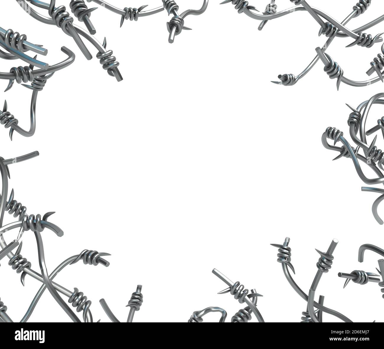 Barbed wire edge border frame, grey metal 3d illustration, isolated ...