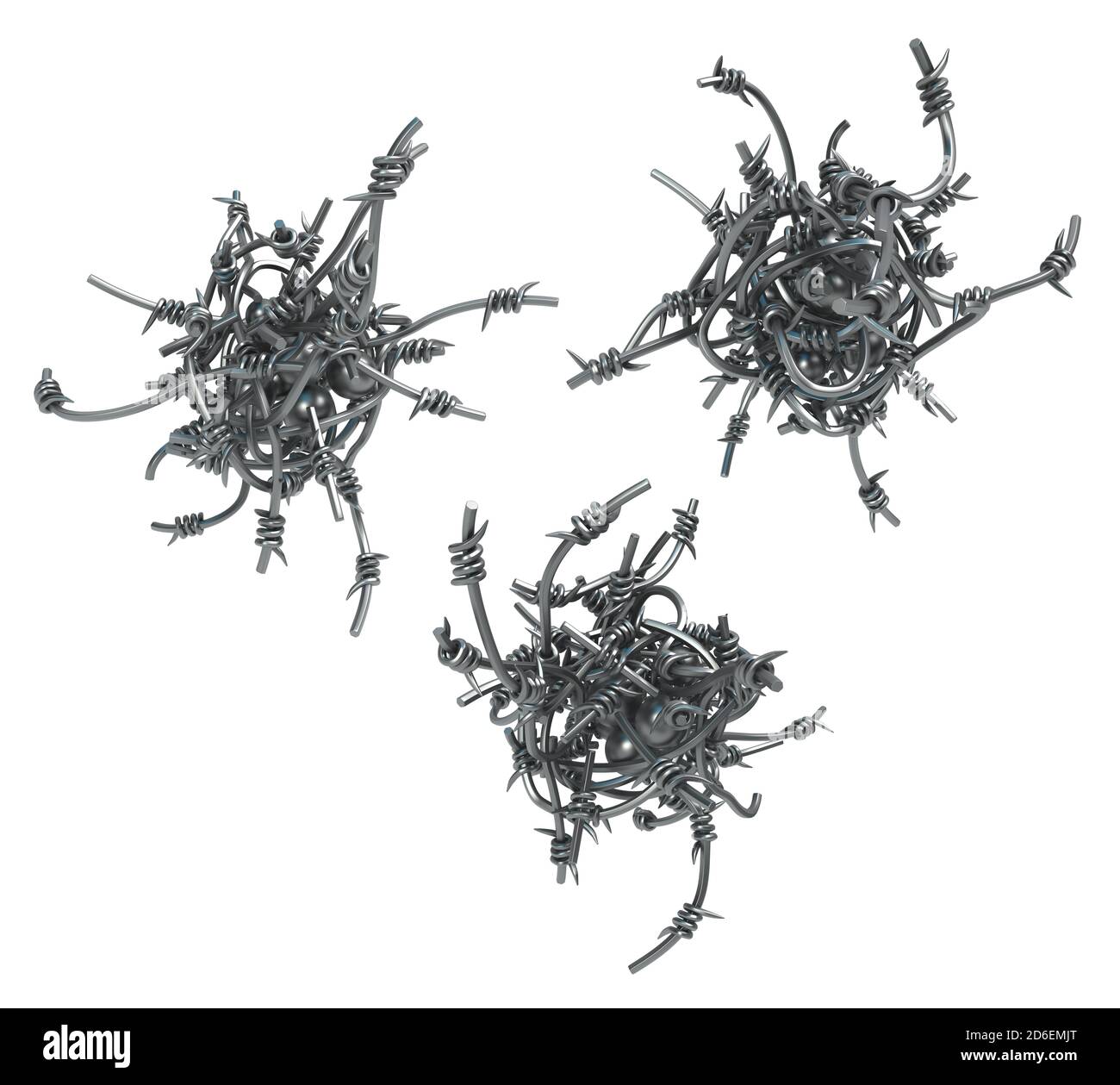 Barbed wire ball shape bunch, grey metal 3d illustration, isolated ...