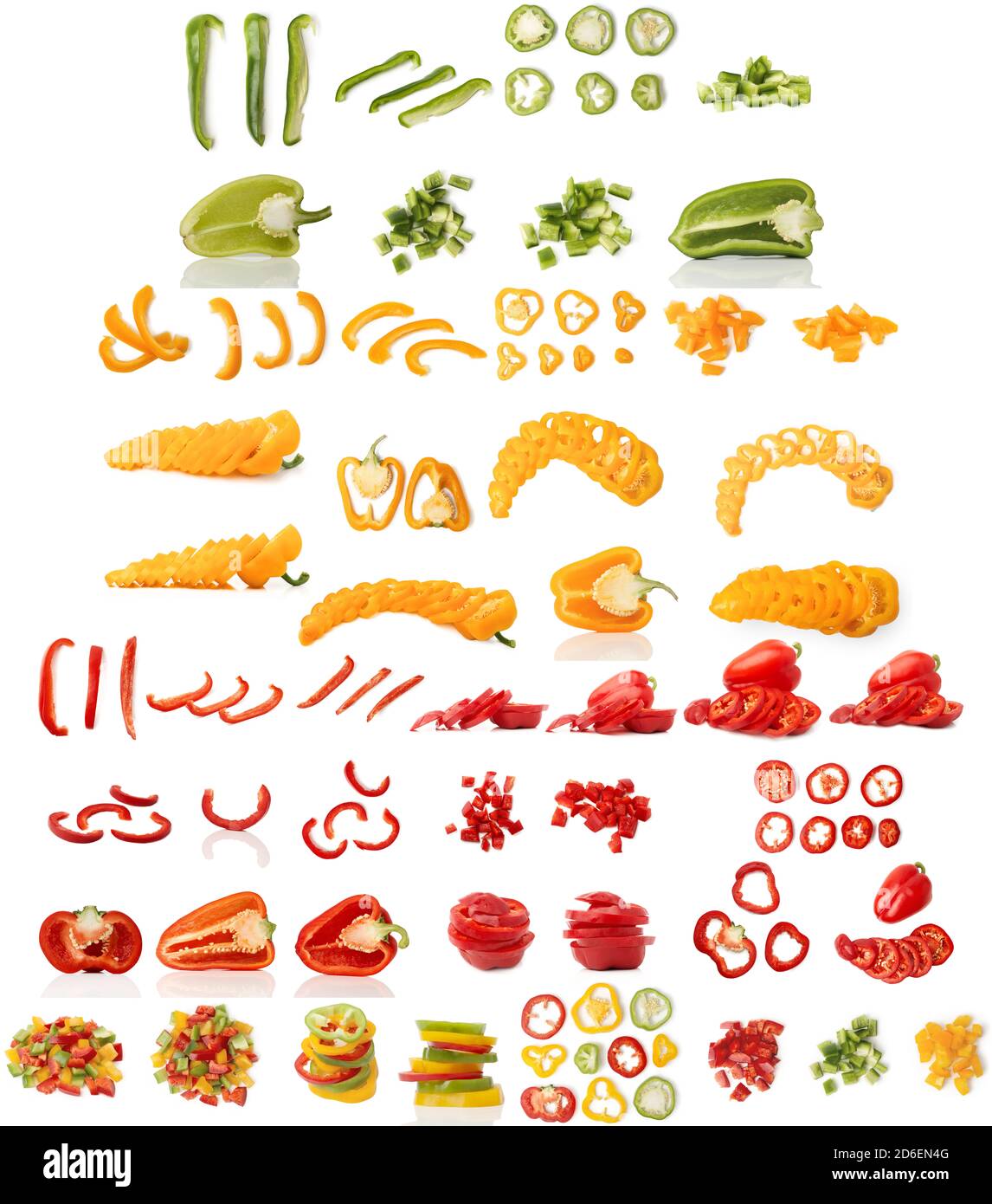 Sliced bell pepper isolated on white background. Set of assorted ...
