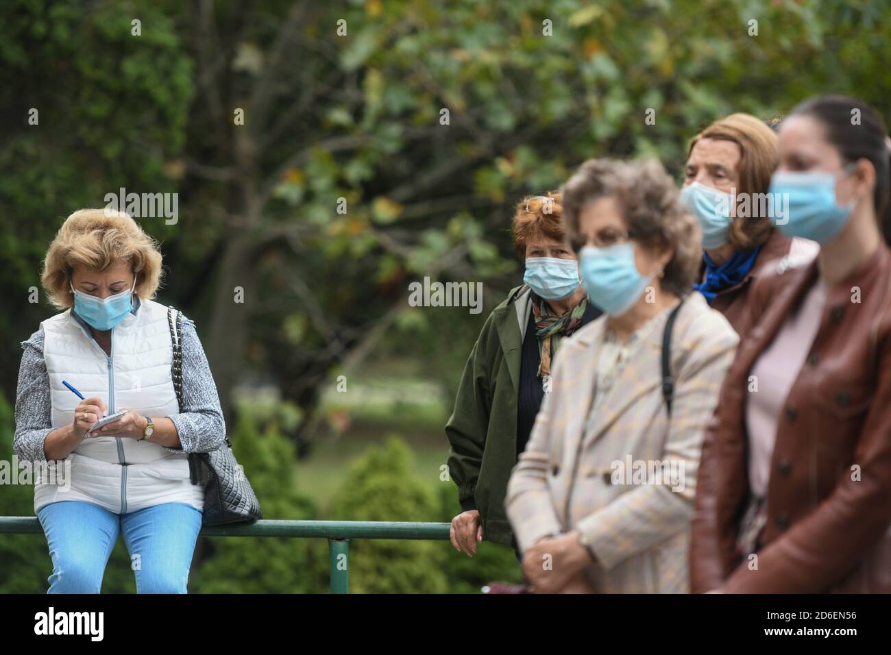 Bucharest, Romania - October 10, 2020: People wearing masks gathered ...