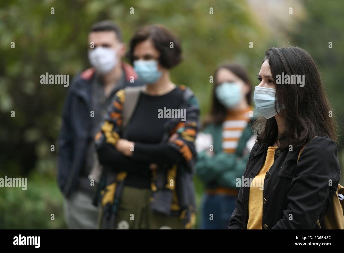 Bucharest, Romania - October 10, 2020: People wearing masks gathered ...