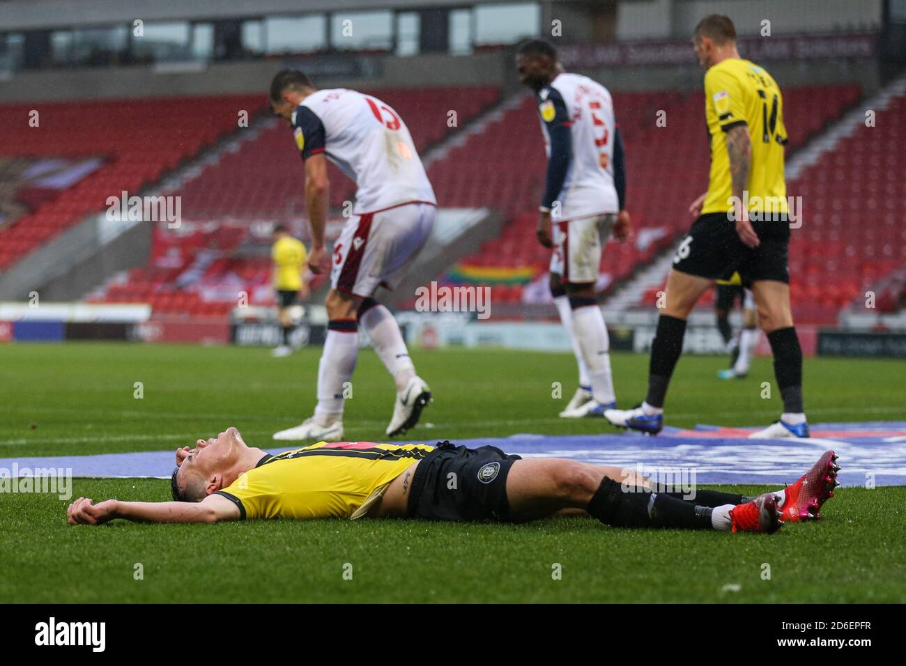 Ryan Fallowfield (2) of Harrogate Town is frustrated after his team ...