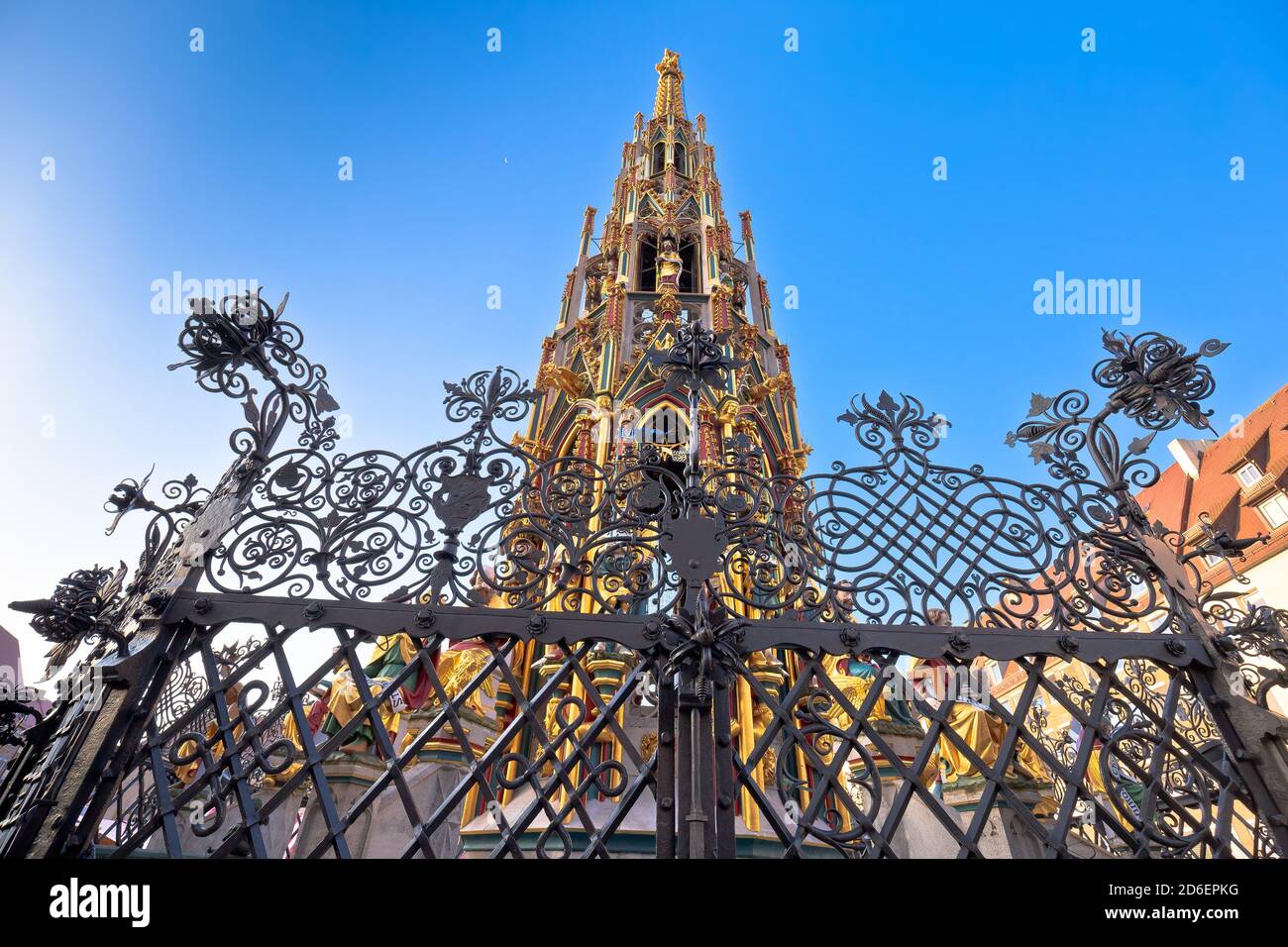 Schoner Brunnen iconic fountain with gothic spire shape in Nurnberg ...