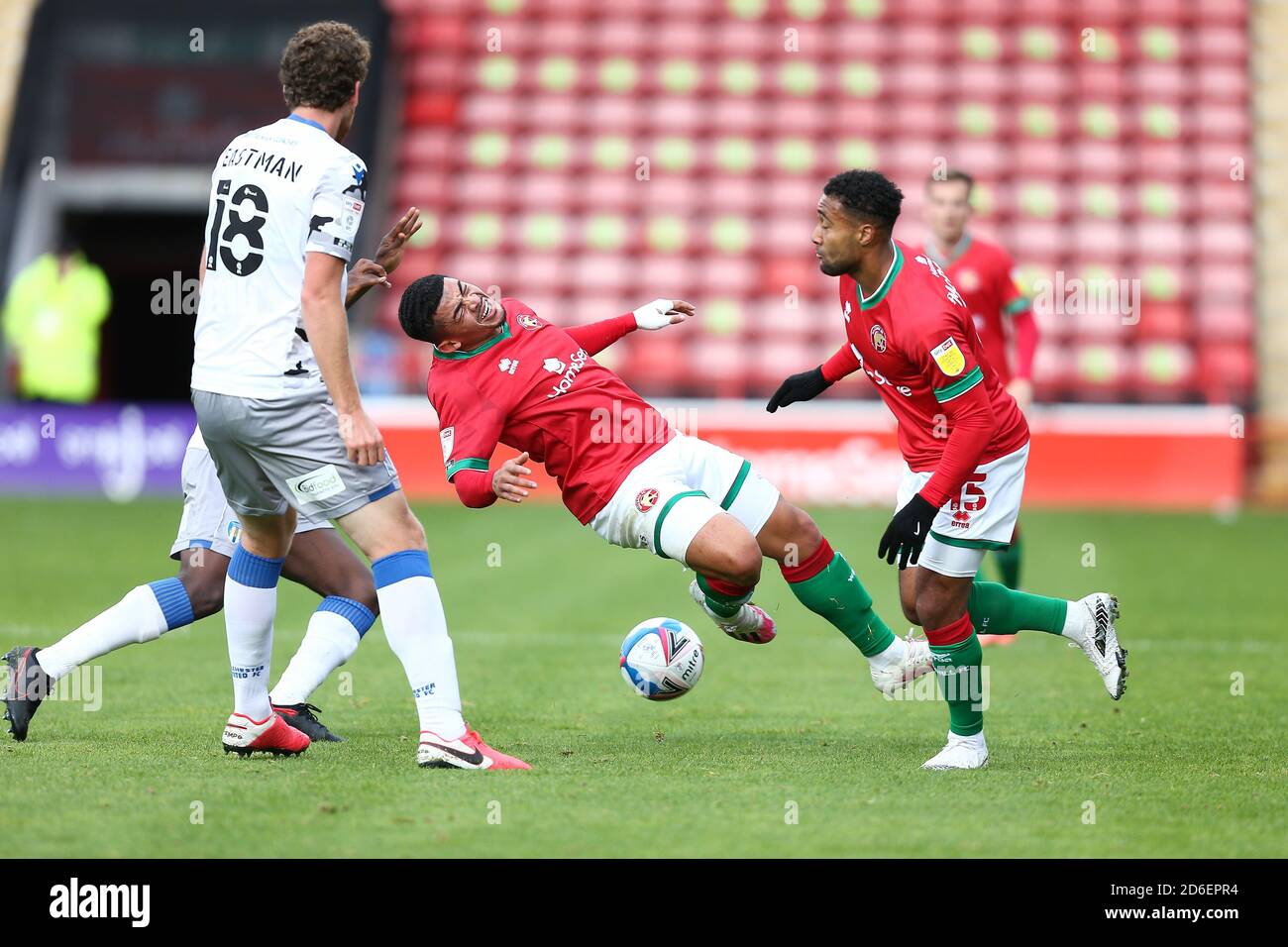Josh Gordon (10) of Walsall is fouled by Callum Harriot (11) of ...