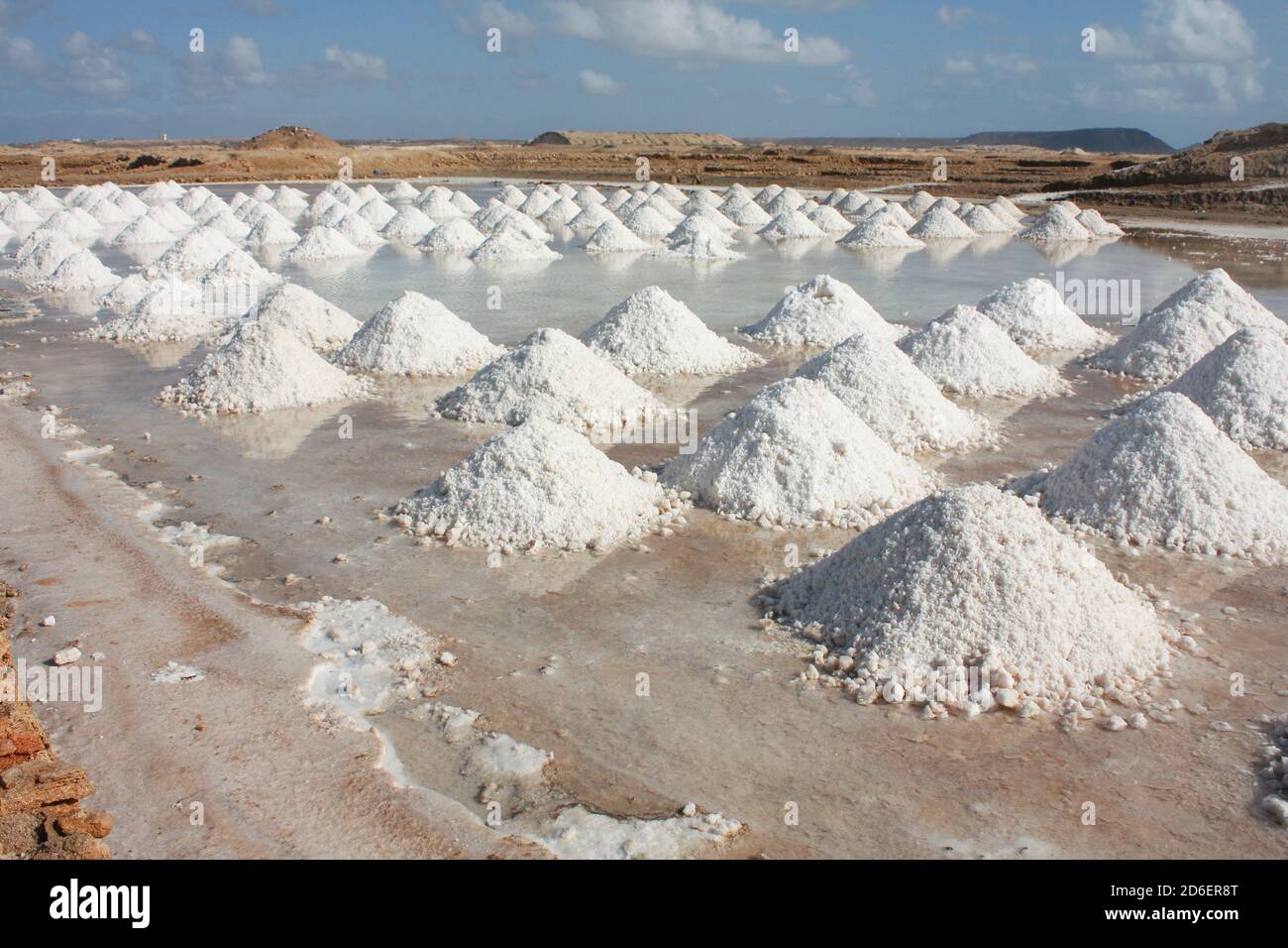 Piles of salt ready to harvest in Cape Verde, Sal island Stock Photo ...
