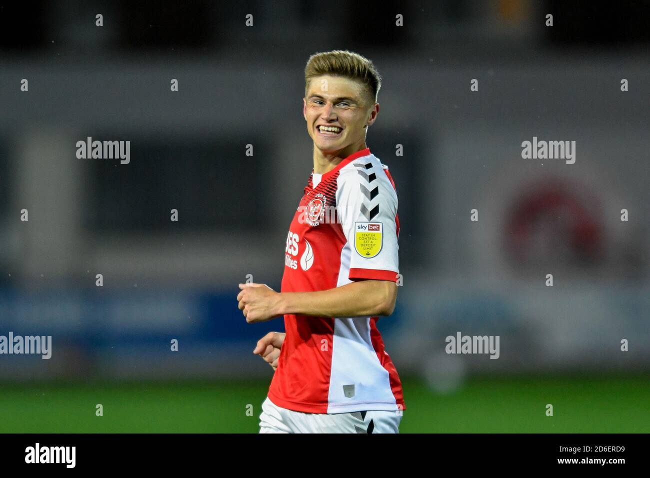 Harvey Saunders (20) of Fleetwood Town celebrates his goal to make it 1 ...