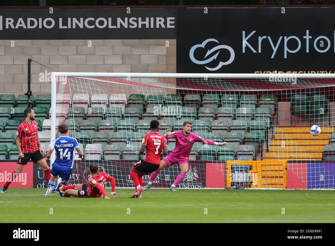 Luke McCormick (14) of Bristol Rovers sees his shot go wide of the goal ...
