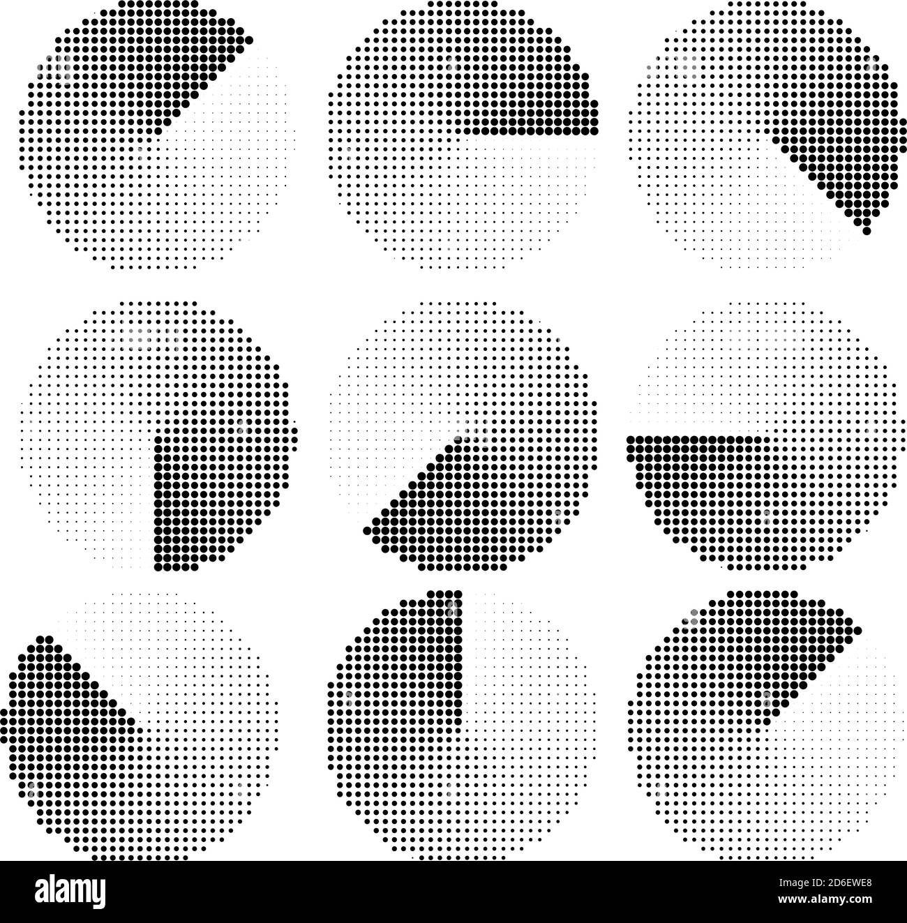 Circle halftone, screentone vector illustrations. Dots, dotted ...