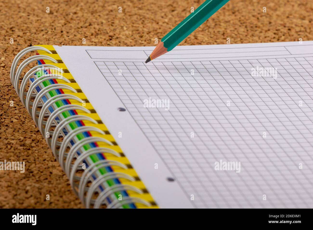 Green writing pencil in a notebook Stock Photo - Alamy