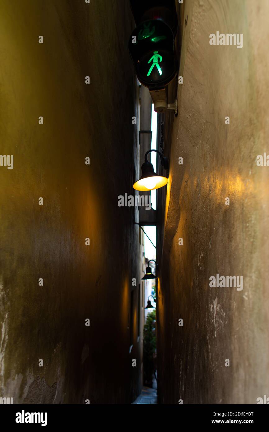 The architecture of the strago city of Prague. The narrowest street in ...