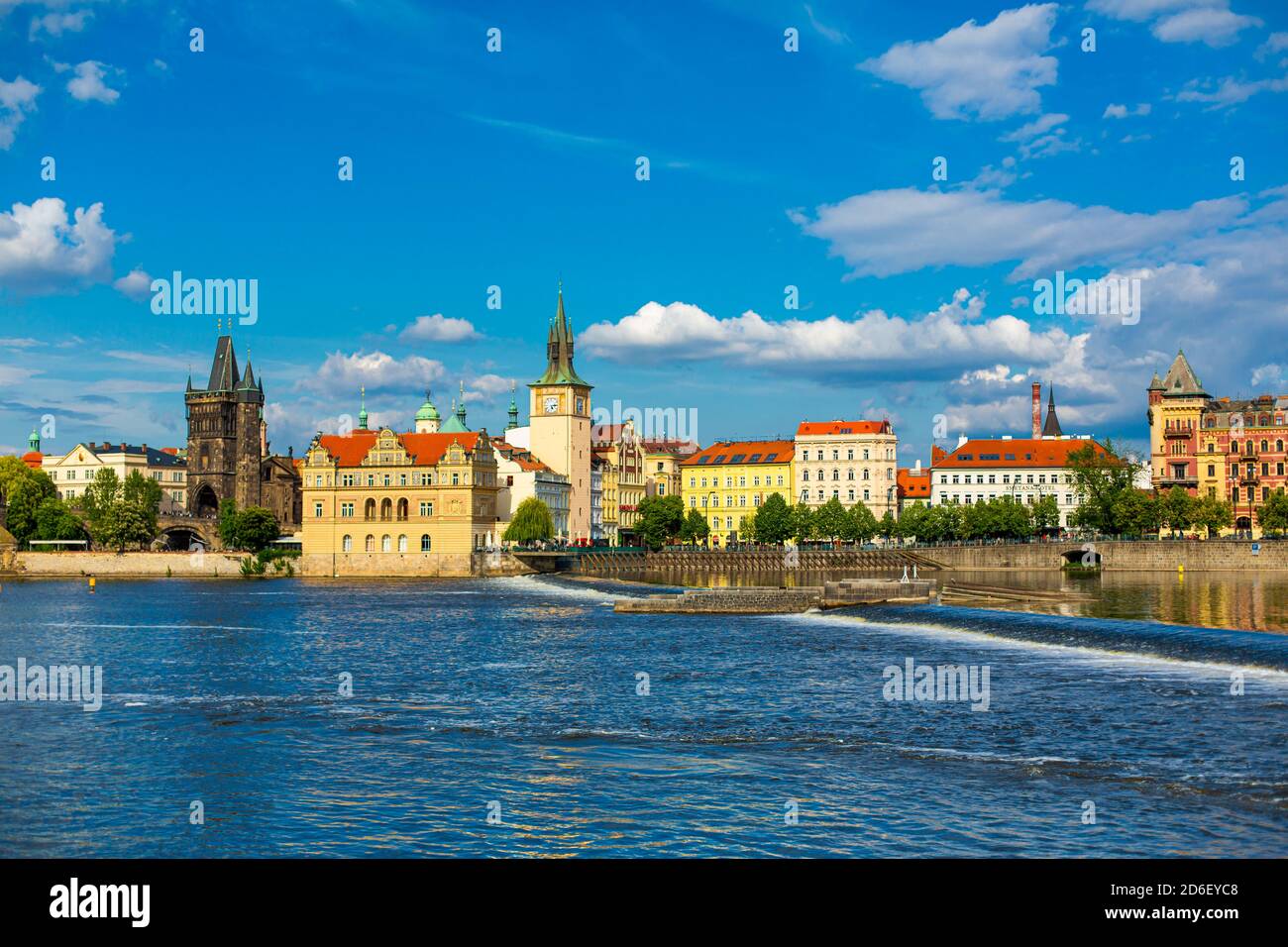 The landscape of the city of Prague view from the Vltava river on the ...