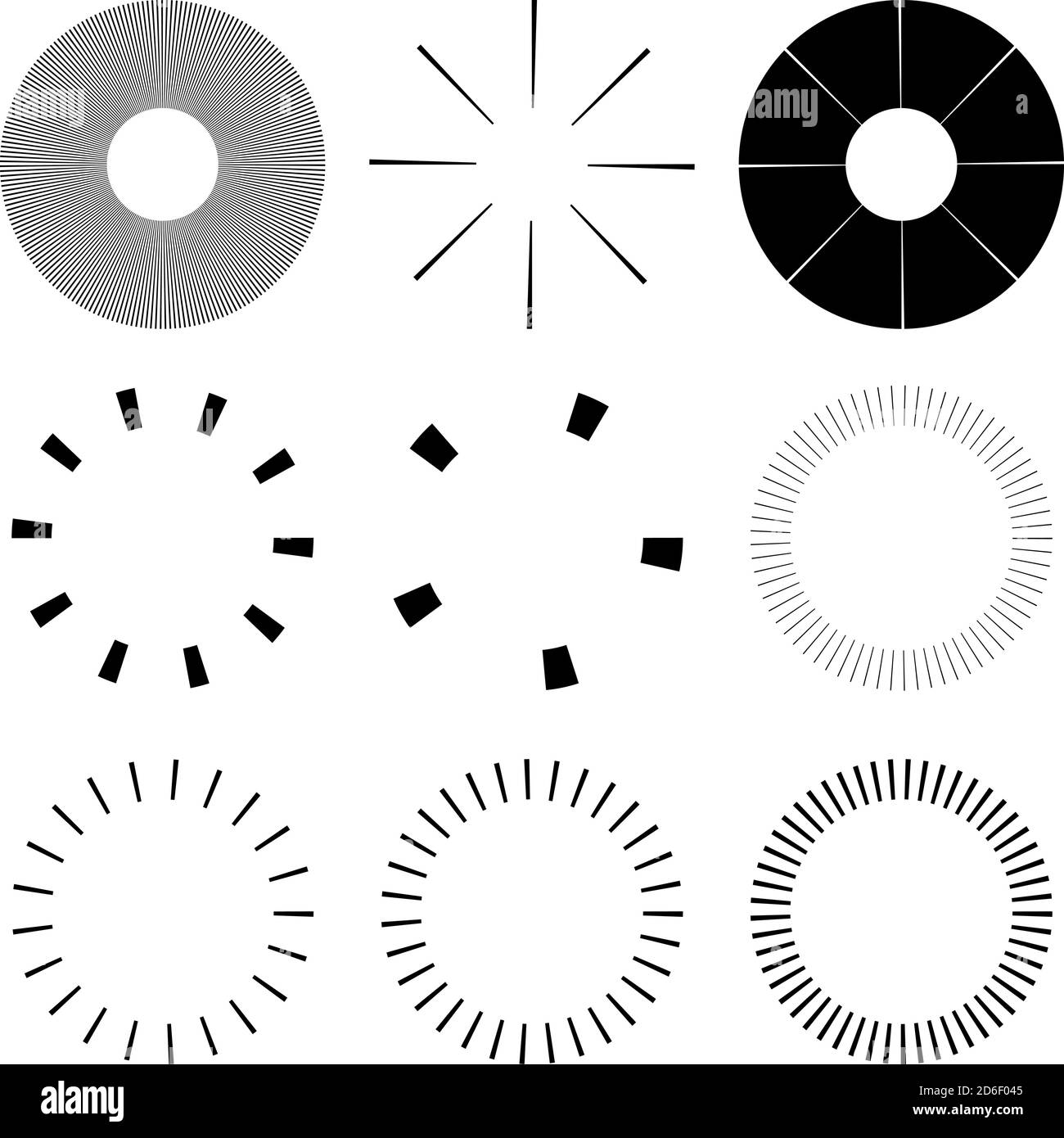 Set of Circular radial, radiating lines, beams, rays. Geometric circle ...