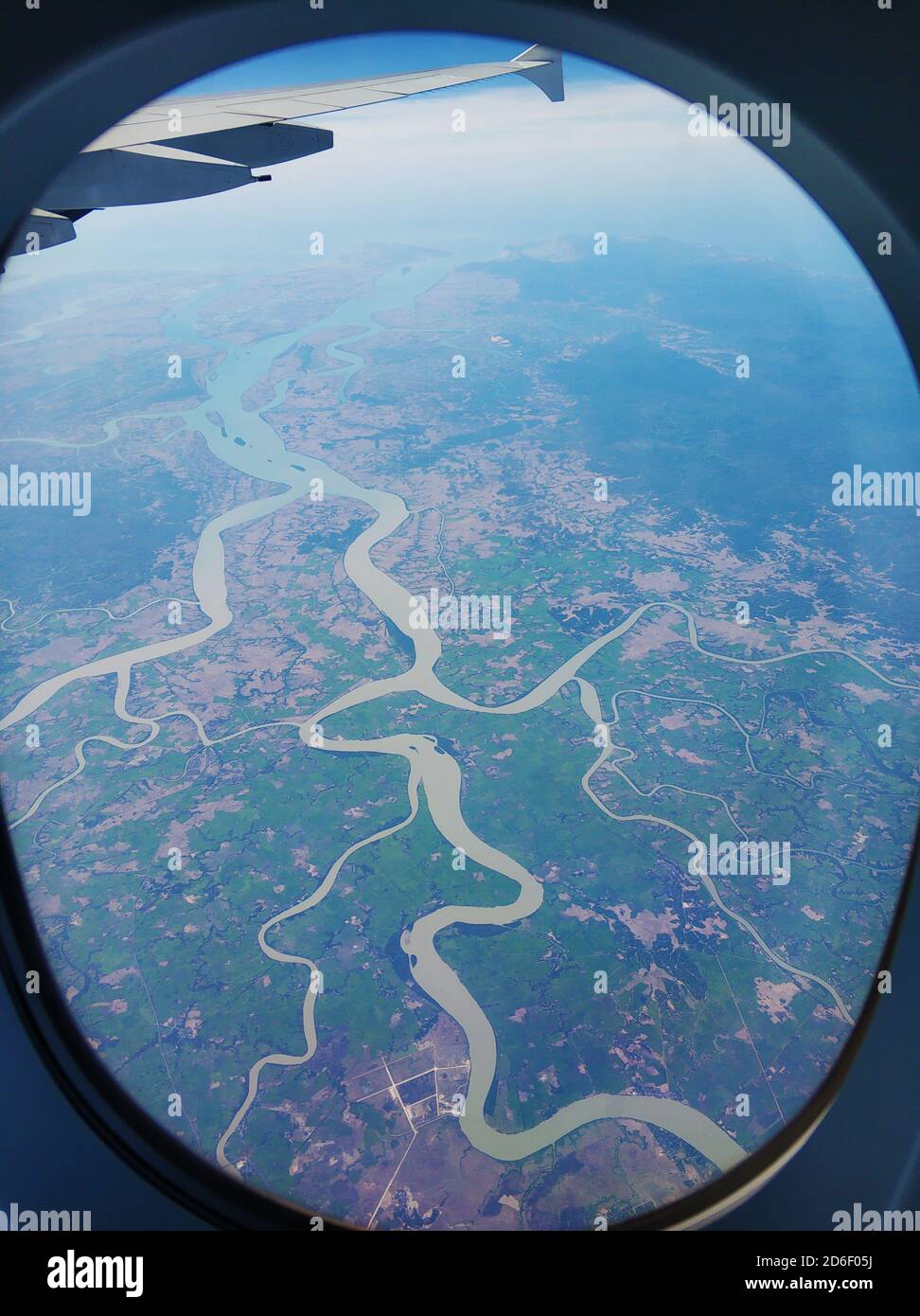 The view from the airplane window to the ground. Landscape view from ...