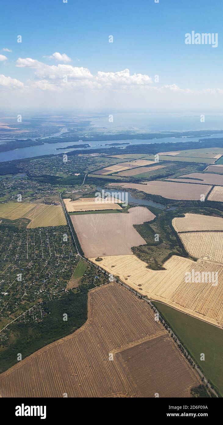 The view from the airplane window to the ground. Landscape view from ...