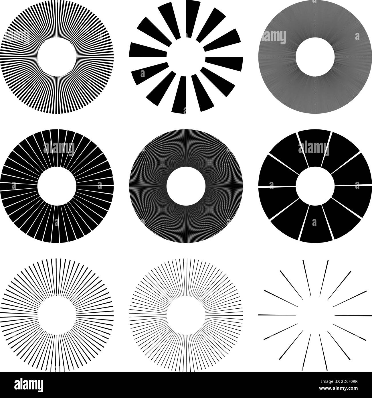 Set of Circular radial, radiating lines, beams, rays. Geometric circle ...