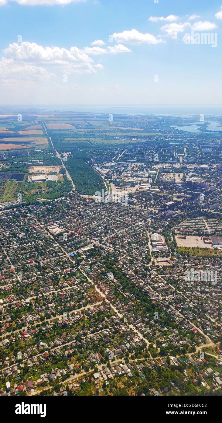 The view from the airplane window to the ground. Landscape view from ...