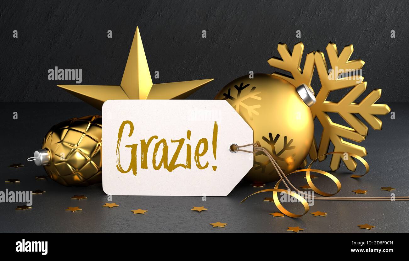 Christmas - Gift Tag with the Italian "Thanks!" message "Grazie!" on a ...