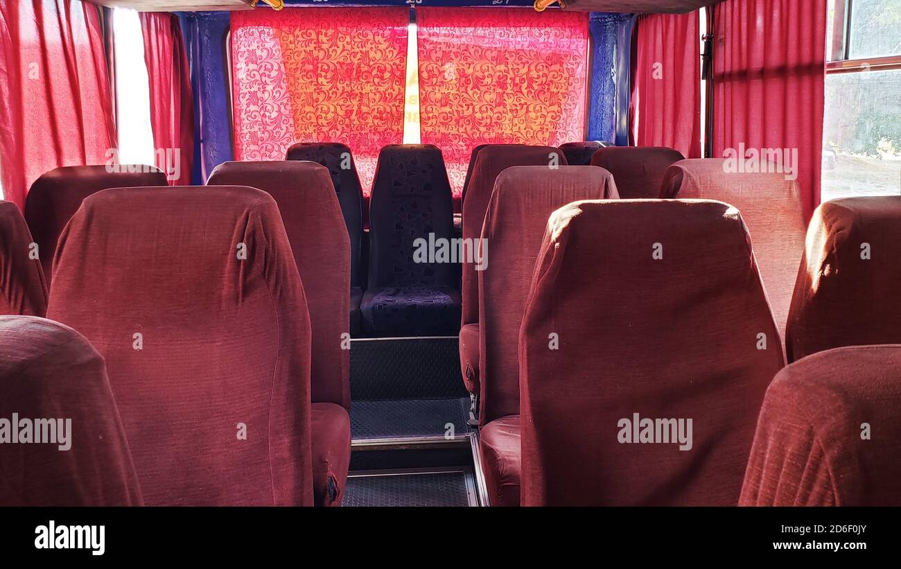 Interior of an old bus for transporting passengers Stock Photo - Alamy
