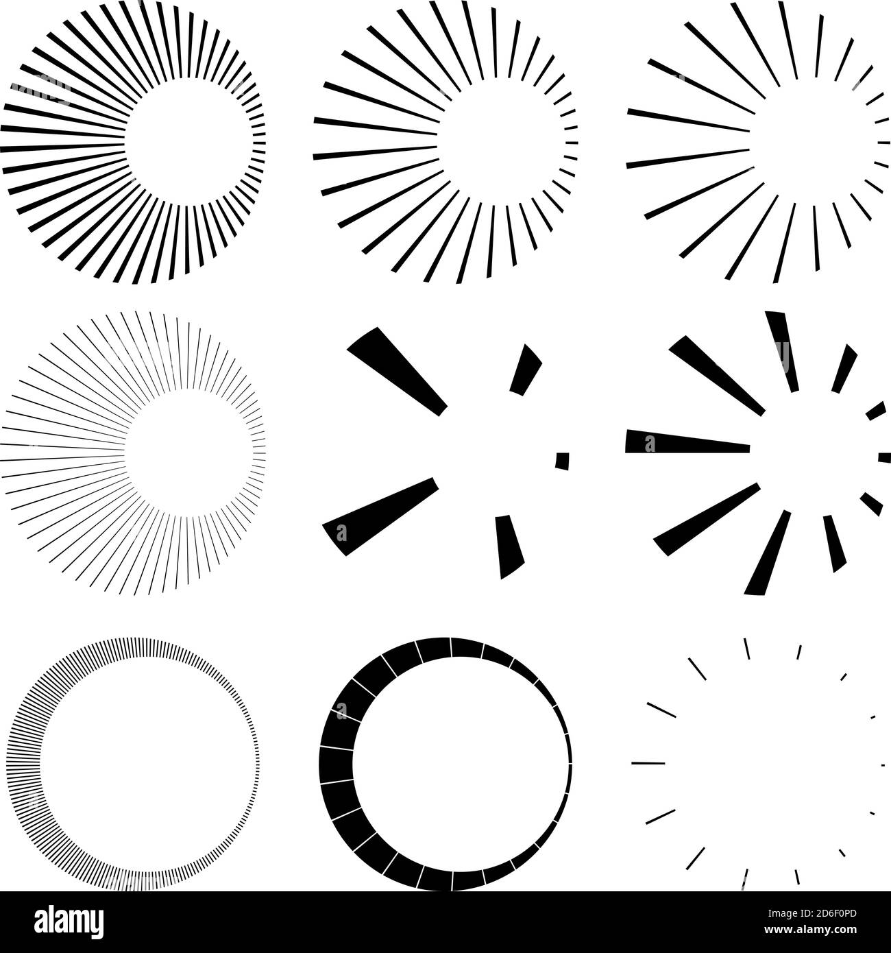 Set of Circular radial, radiating lines, beams, rays. Geometric circle ...