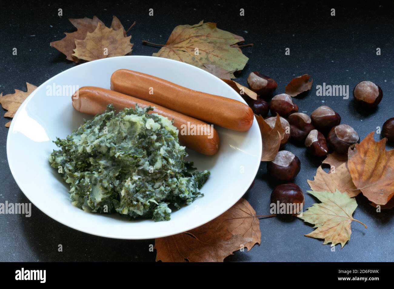 Rustic cuisine with “Boerenkool spamppot” or smoked sausage cabbage ...