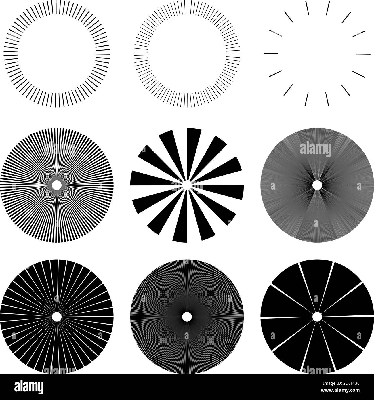 Set of Circular radial, radiating lines, beams, rays. Geometric circle ...