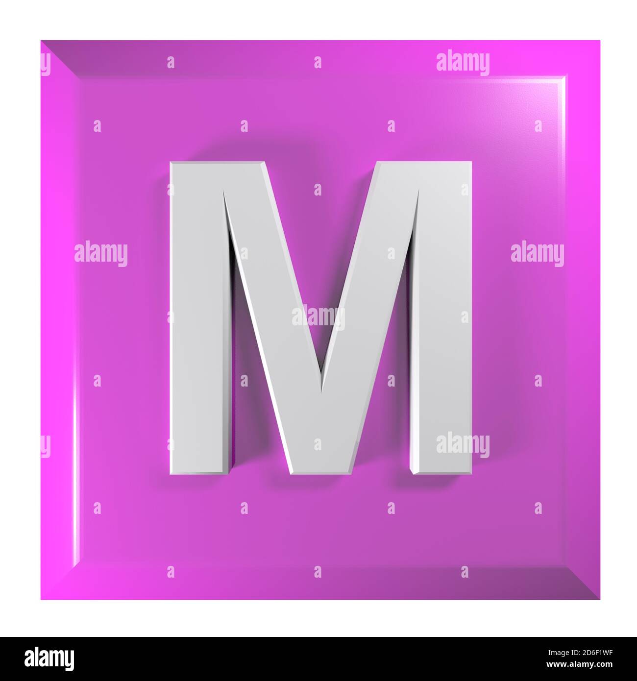 Pink square push button with the alphabetic letter M - 3D rendering ...