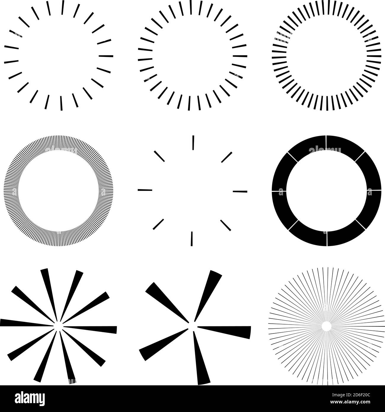 Set of Circular radial, radiating lines, beams, rays. Geometric circle ...