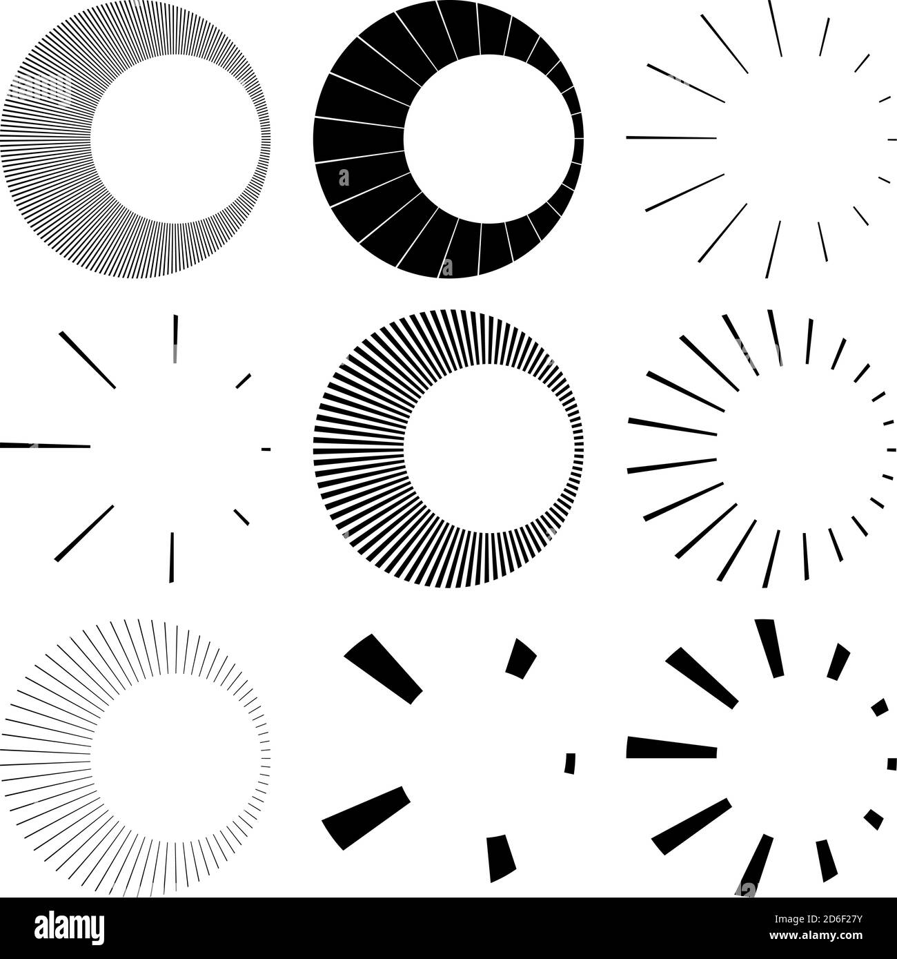 Set of Circular radial, radiating lines, beams, rays. Geometric circle ...